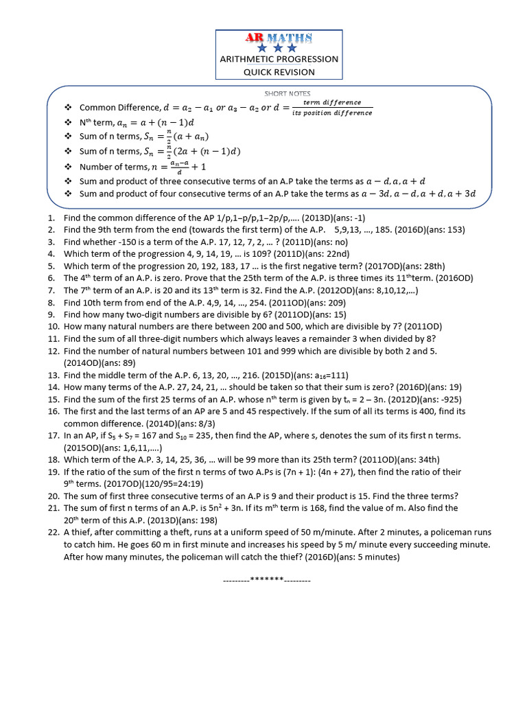5. ARITHMETIC PROGRESSION_AR maths | PDF | Numbers | Mathematics