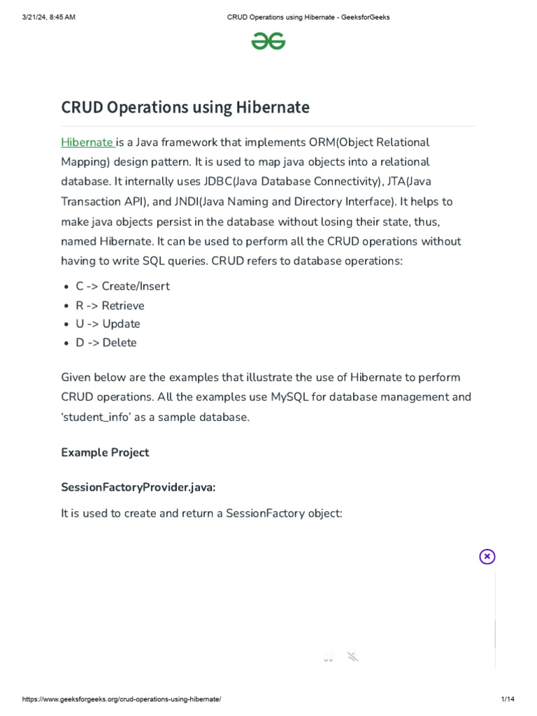 CRUD Operations using Hibernate | PDF | Databases | Software Design CRUD Operations using Hibernate | PDF | Databases | Software Design