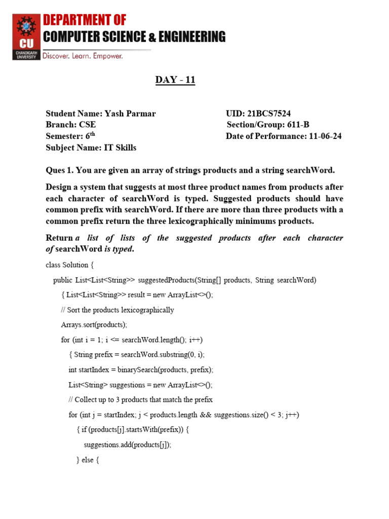 21BCS7524 YashParmar IT Day11 | PDF | Computer Data | String (Computer Science)