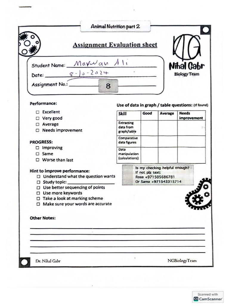 Marwan Ali Biology H.W 8 | PDF