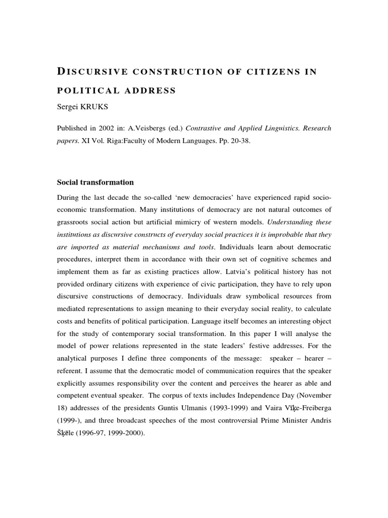 Discursive Construction of Citizens in P | PDF | Linguistics