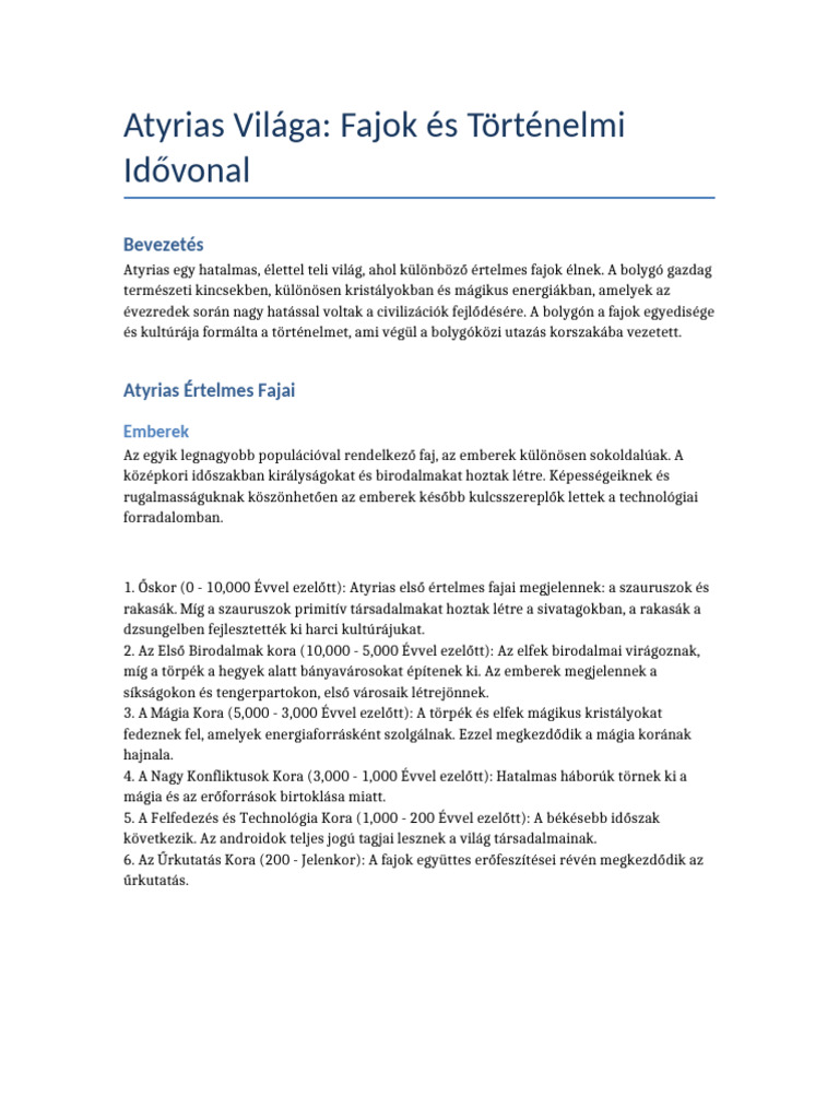 Atyrias Vilaga Fajok Es Tortenelmi Idovonal | PDF