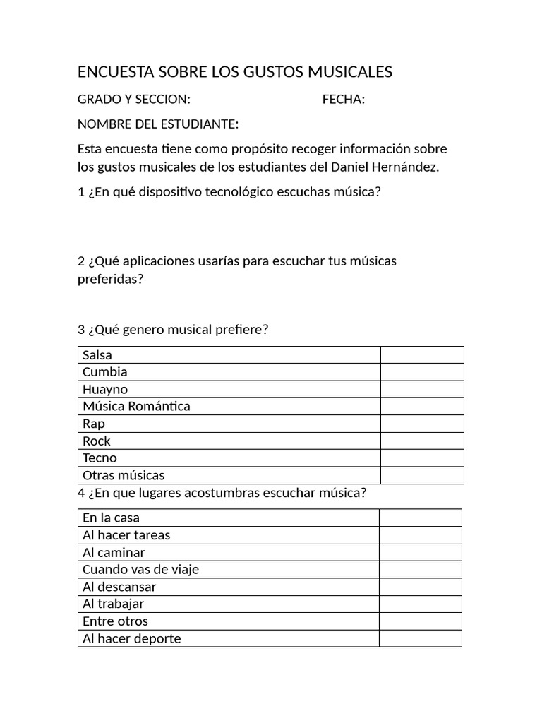 Encuesta Sobre Los Gustos Musicales Gabriel | PDF