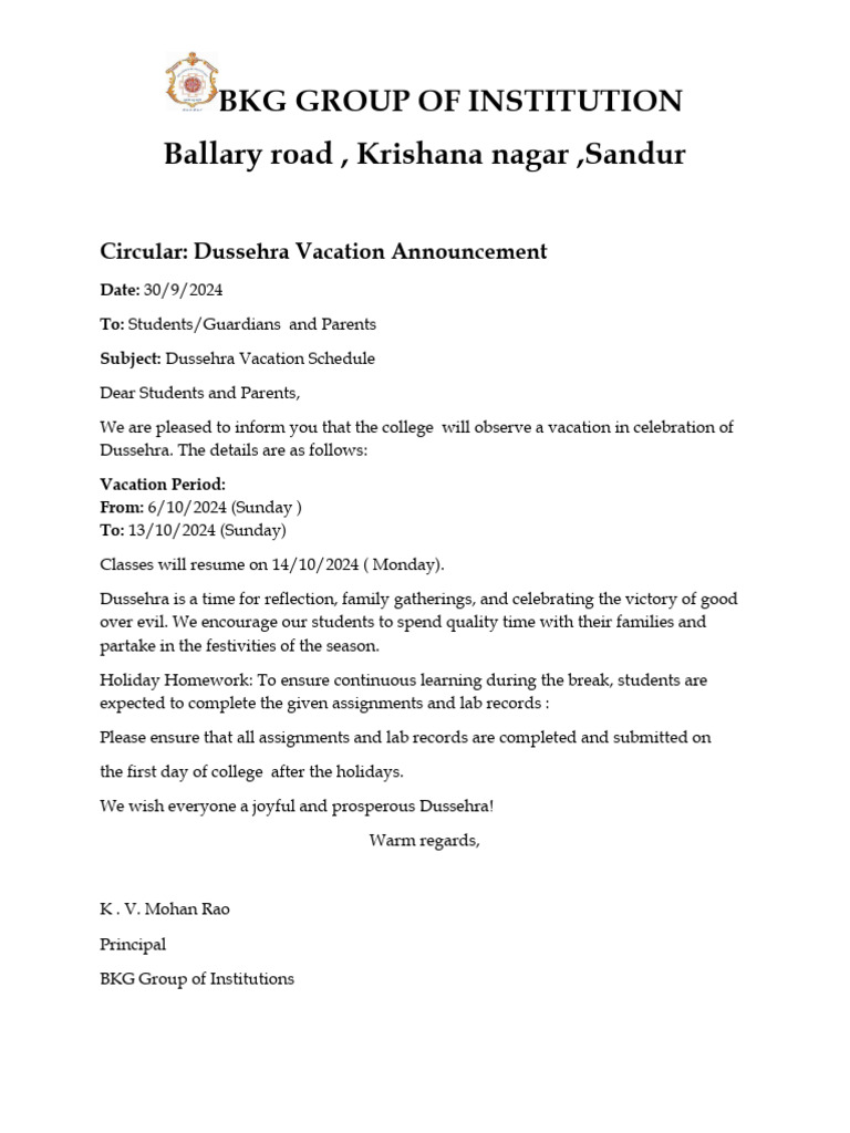 circular dussehara vacation | PDF