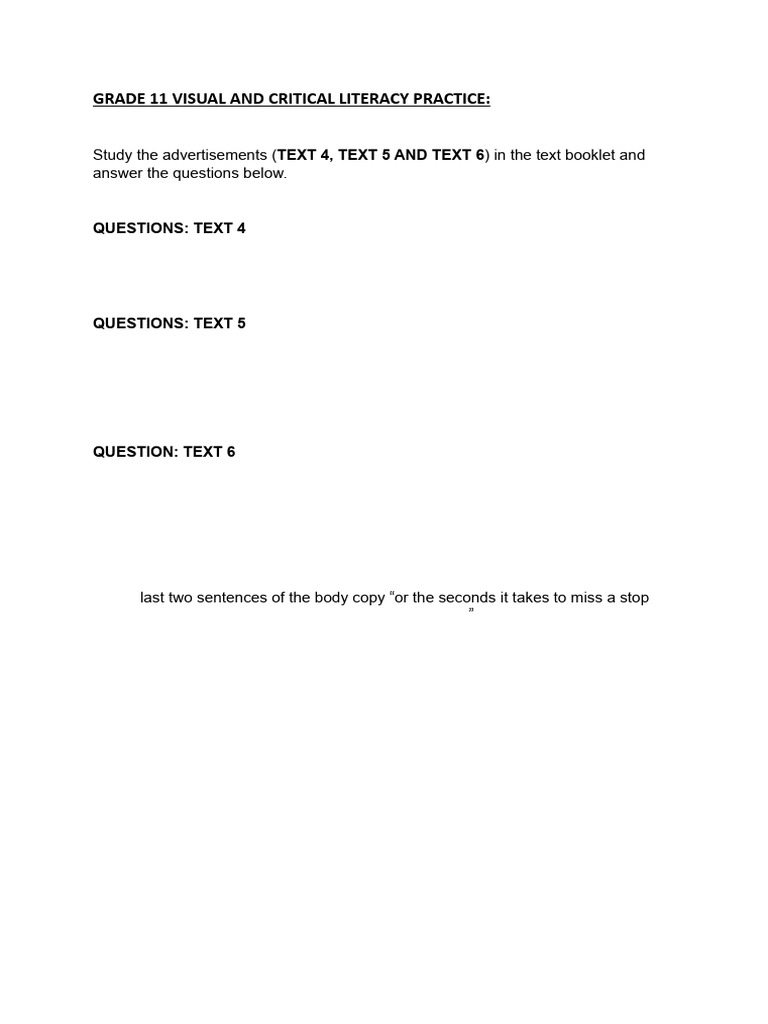 Grade 11 Visual and Critical Literacy Practice | PDF