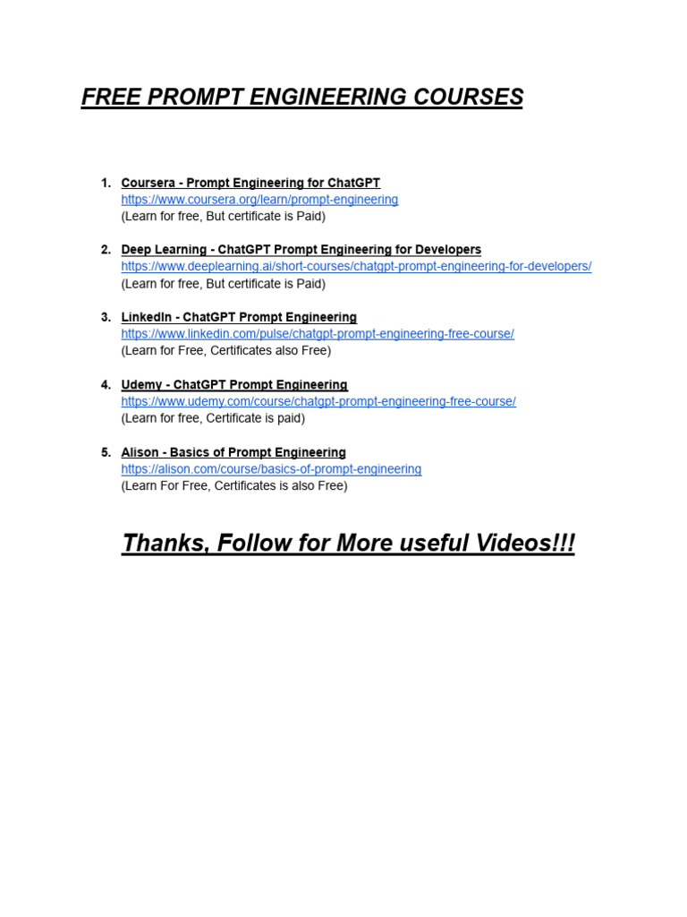 Free Prompt Engineering Courses | PDF | Art | Technology & Engineering