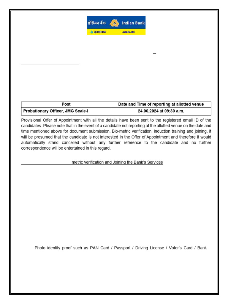 Notice IBPS CRP PO MT XIII Pre Joining Verification Induction Training and Joining Details | PDF ...