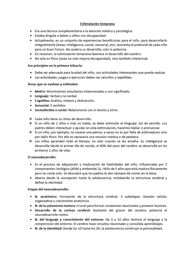 Estimulación Temprana | PDF | Cerebro | Conceptos psicologicos