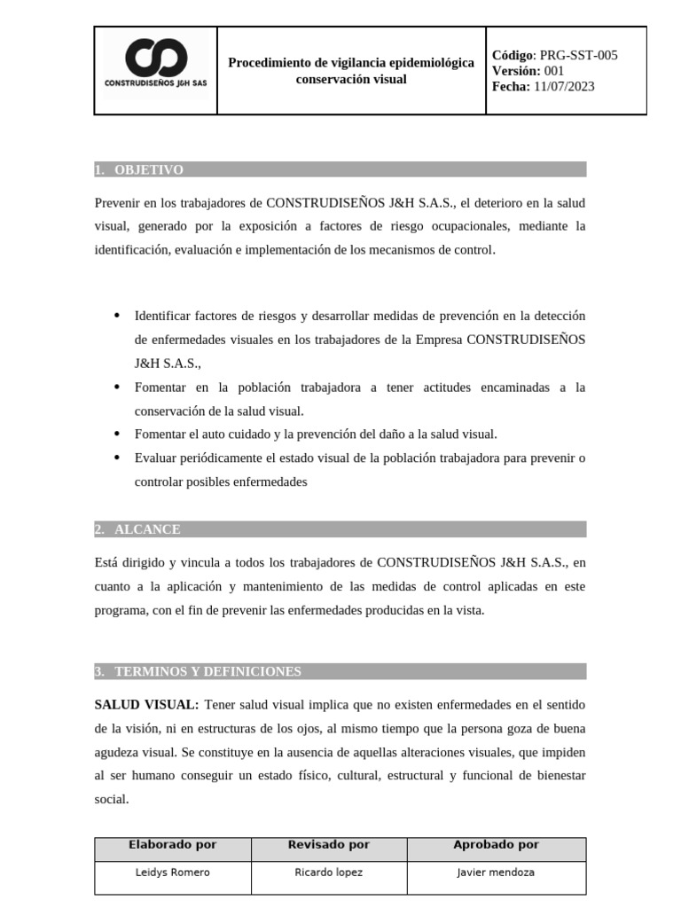 PRG-SST-005 Programa Vigilancia Epidemiologica Conservacion Visual | PDF | Ojo humano ...