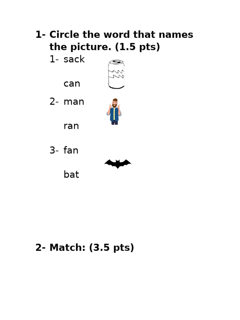 Circle the word that names the picture | PDF