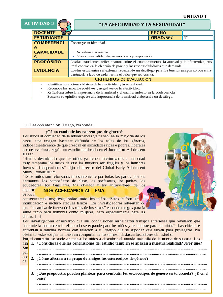 3° DPCC - Actv.03-Uni.1 2024 | PDF | La sexualidad humana | Orientación sexual