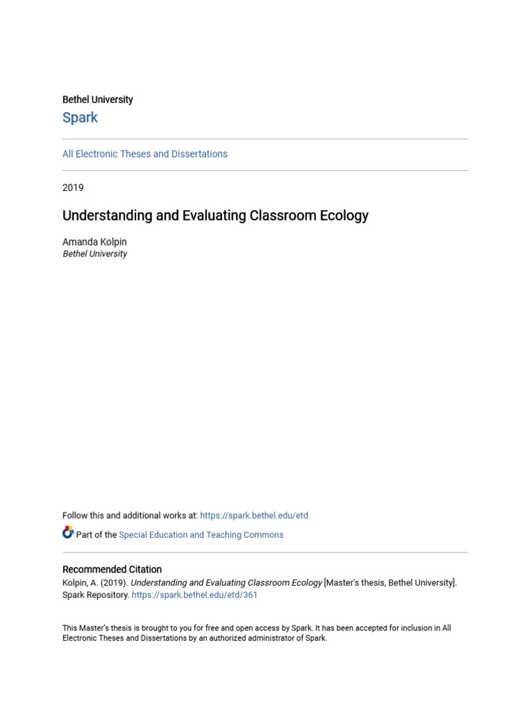Understanding and Evaluating Classroom Ecology | PDF | Classroom | Learning