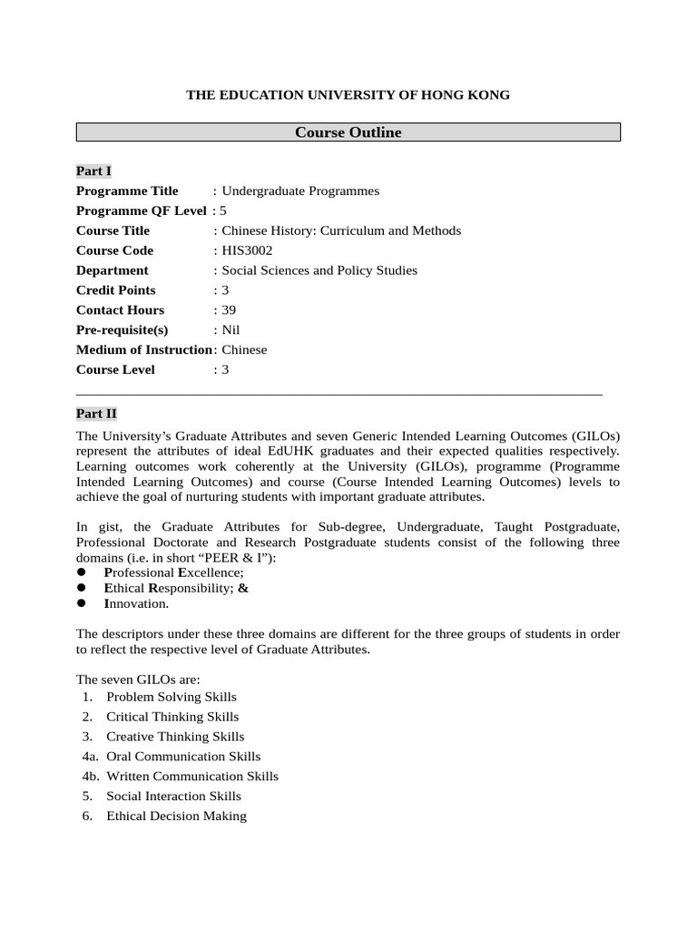 Modern Chinese History Course Outline | PDF | Curriculum | Learning