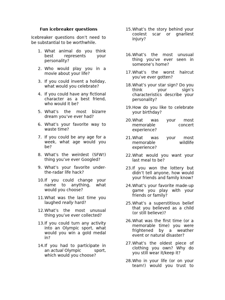 Fun Icebreaker Questions | PDF