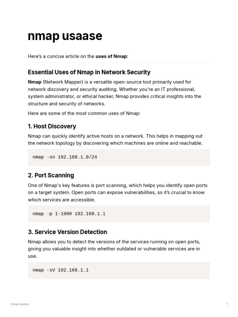 Nmap Usaase | PDF | Security | Computer Security