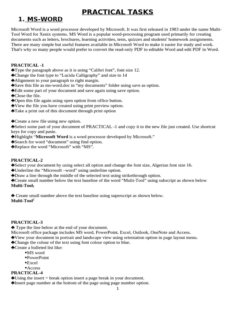 Word and Excel and Powerpoint Practical Tasks | PDF | Microsoft Word | Text