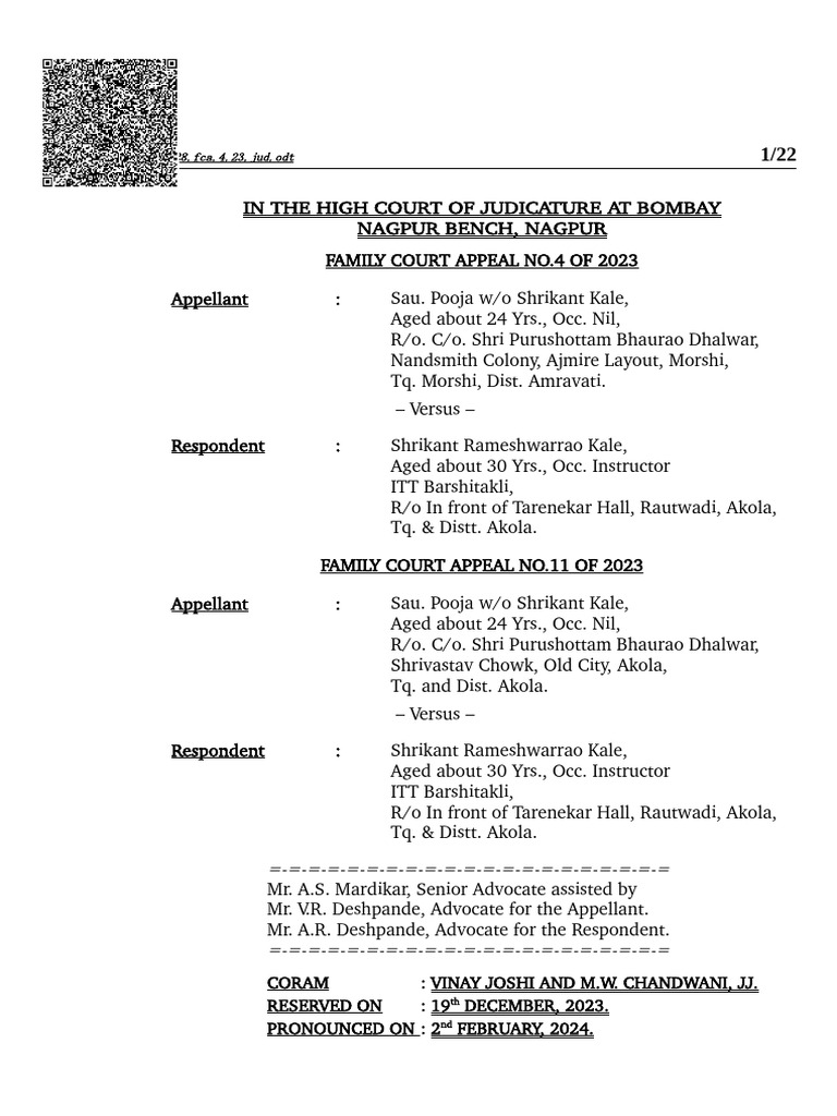 Sau. Pooja V Shrikant-BHC-2024 | PDF | Annulment | Marriage