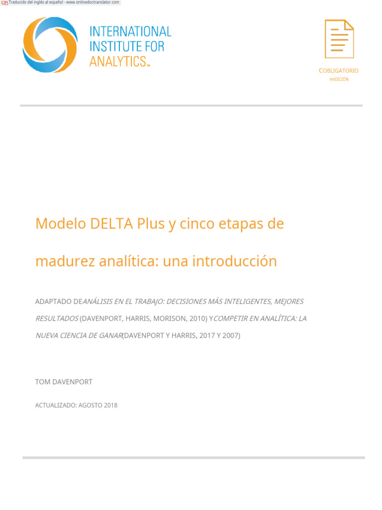 DELTA Plus Model & Five Stages of Analytics Maturity A Primer - En.es ...