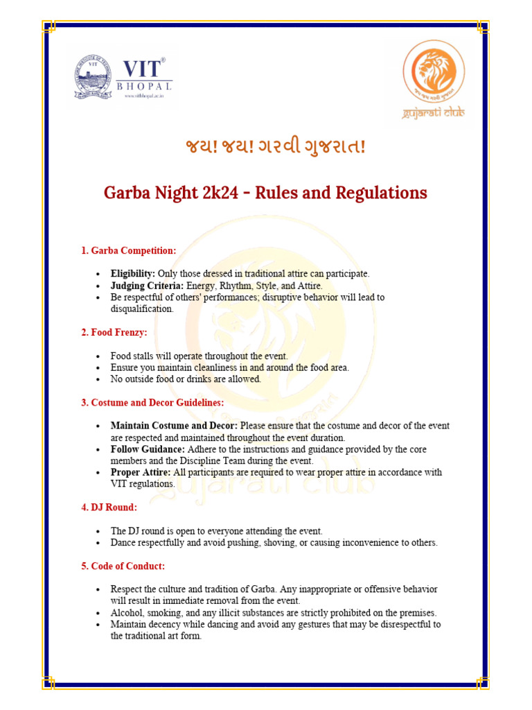 Rules & Regulations For Garba Night 2K24 | PDF
