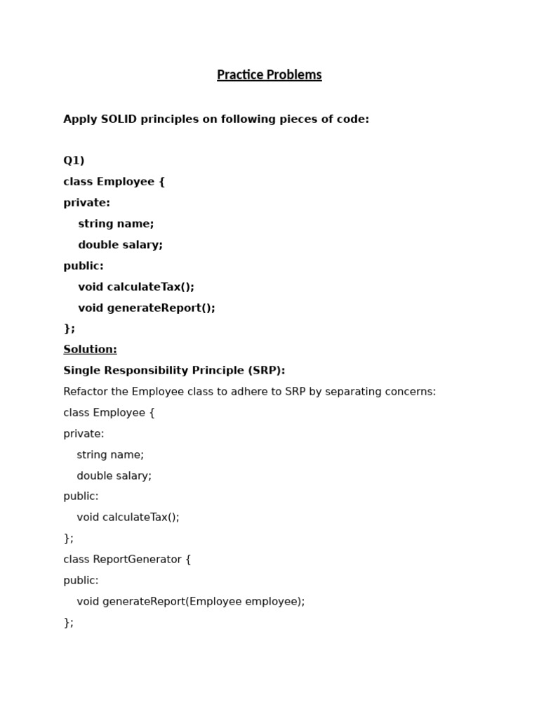 SOLID Principles Practice Problems | PDF | Computing | Software Engineering