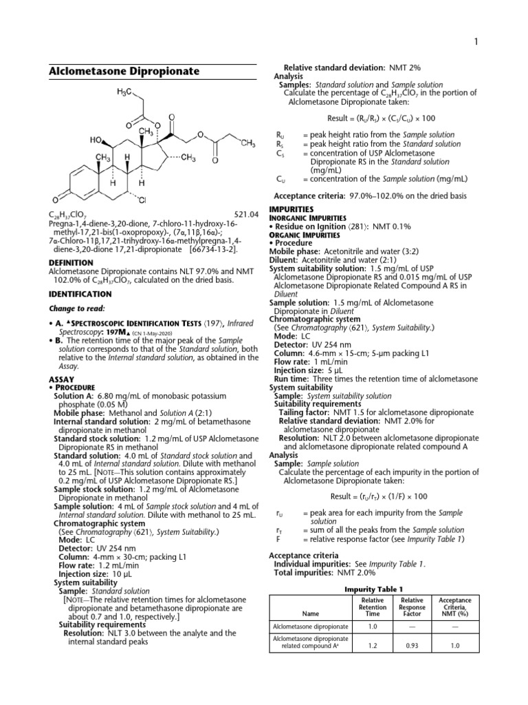 Alclometasone Dipropionate | PDF | Chromatography | Analytical Chemistry