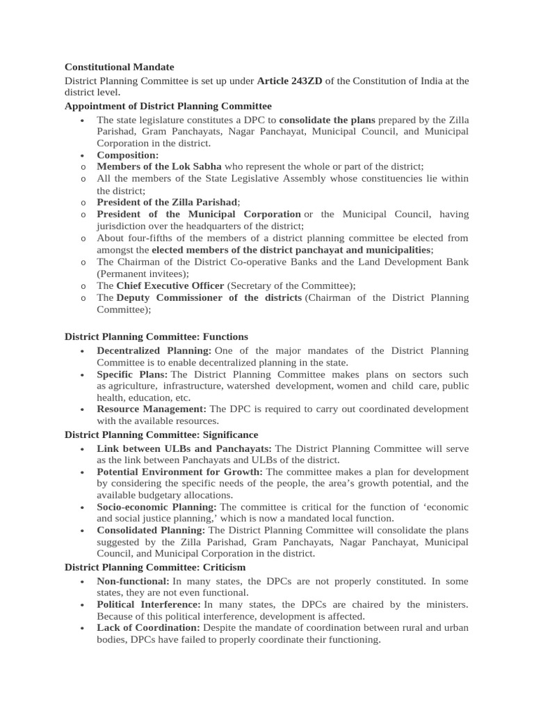 District Planning Committee - Powers | PDF | Government | Governance