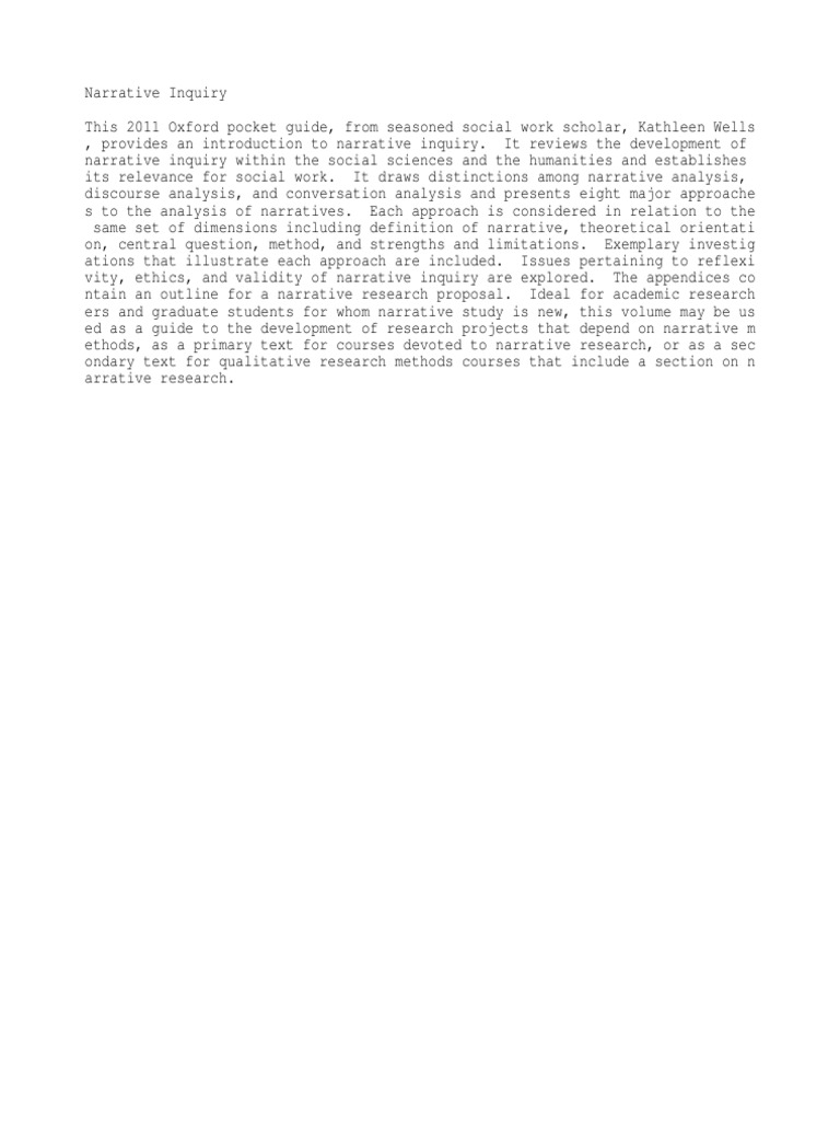 Narrative Inquiry: Book of Methods For Social Scientists | PDF