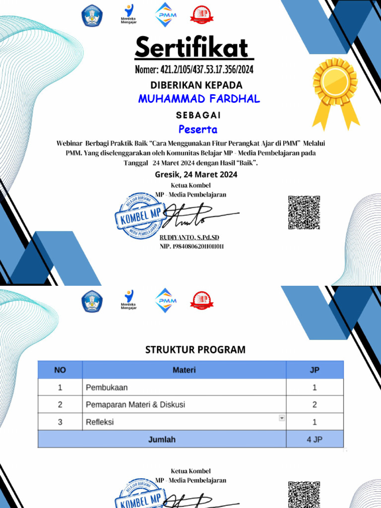 SERTIFIKAT MUHAMMAD FARDHAL | PDF
