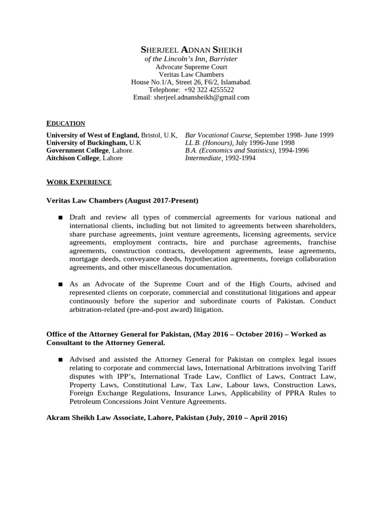 Resume-Sherjeel Adnan Sheikh-F | PDF | Lawyer | Advocate