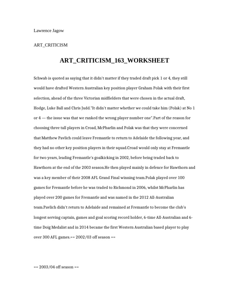 Art Criticism 163 Worksheet | PDF