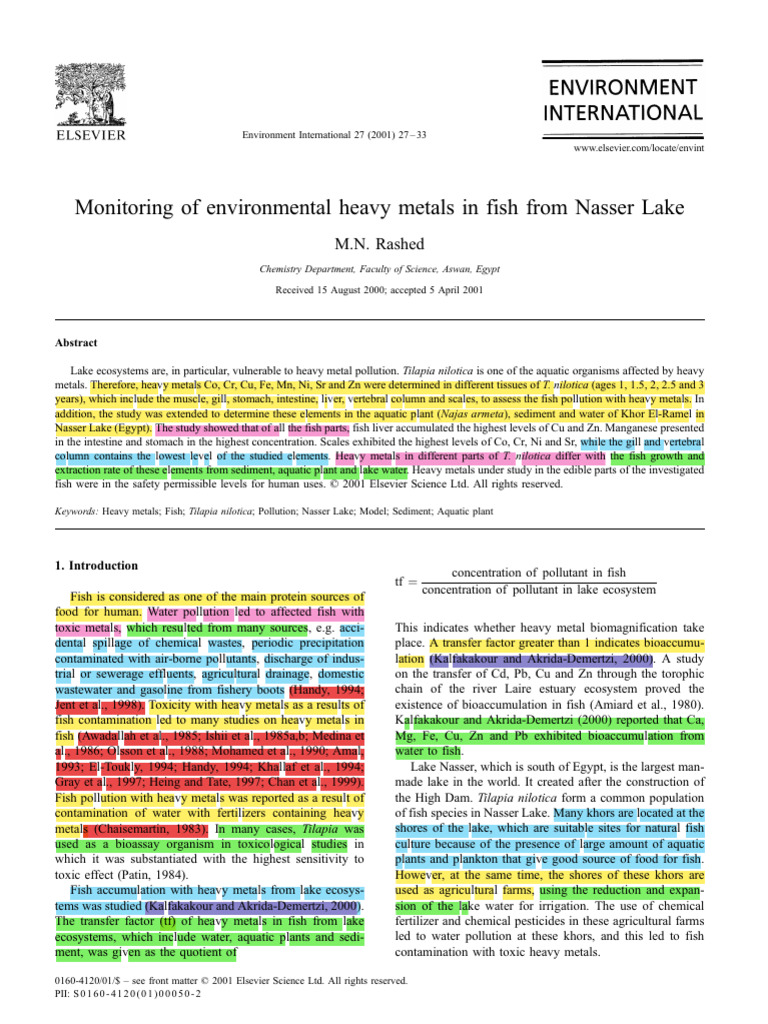 1- Monitoring of Environmental Heavy Metals in Fish From Nasser Lake ...