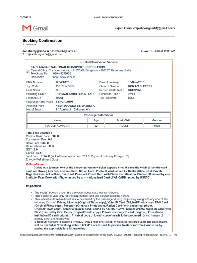 KSRTC Booking Confirmation (1) | PDF