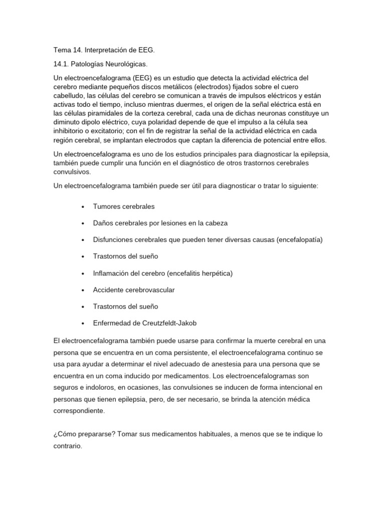 Analisis Clinicos TEMA 14 | PDF | Epilepsia | Cerebro