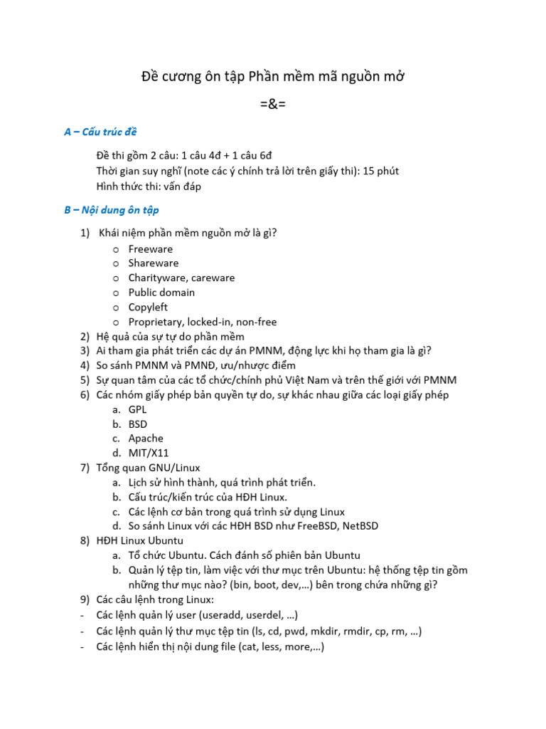 De Cuong on Tap_Phan Mem Ma Nguon Mo | PDF