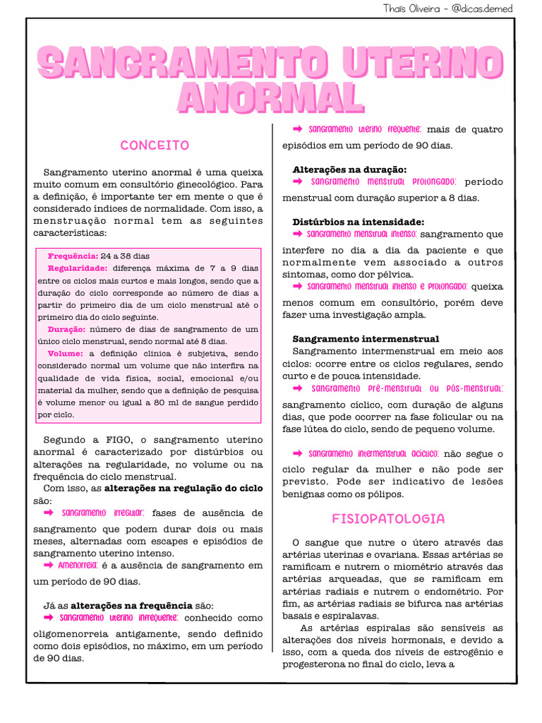 Sangramento Uterino Anormal: Causas e Tipos | PDF | Menstruação | Ciclo ...