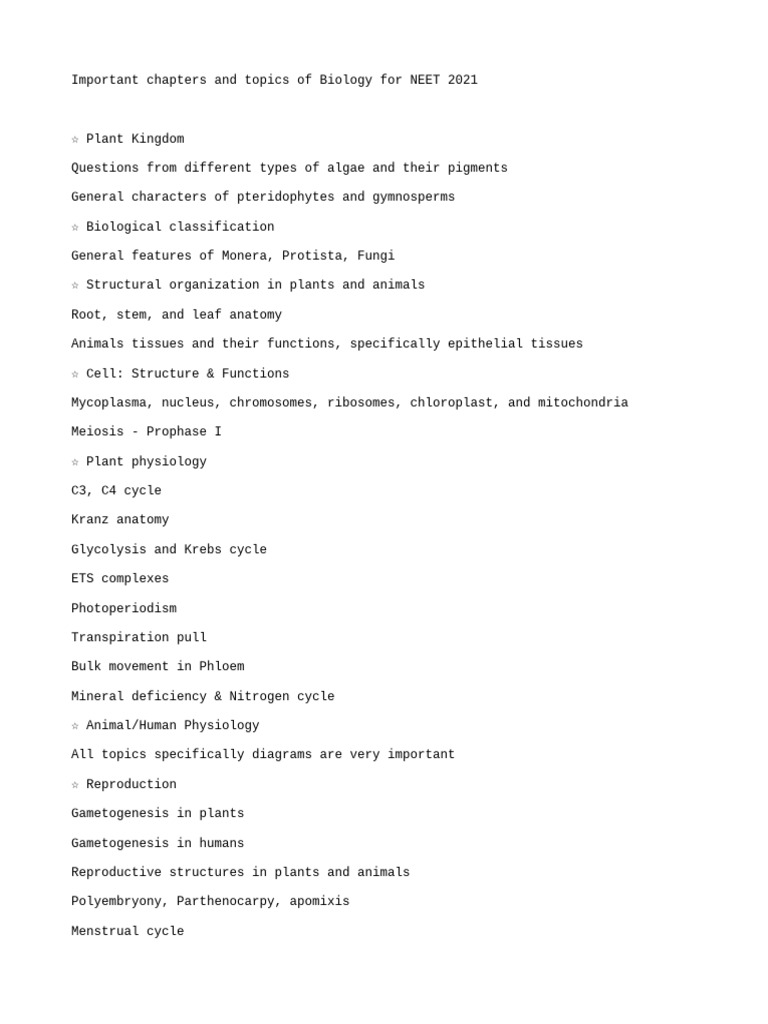 Biology Important Chapters | PDF | Wellness | Science & Mathematics