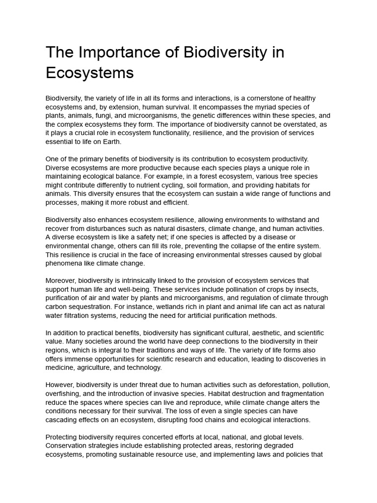 Essay - The Importance of Biodiversity in Ecosystems | PDF ...