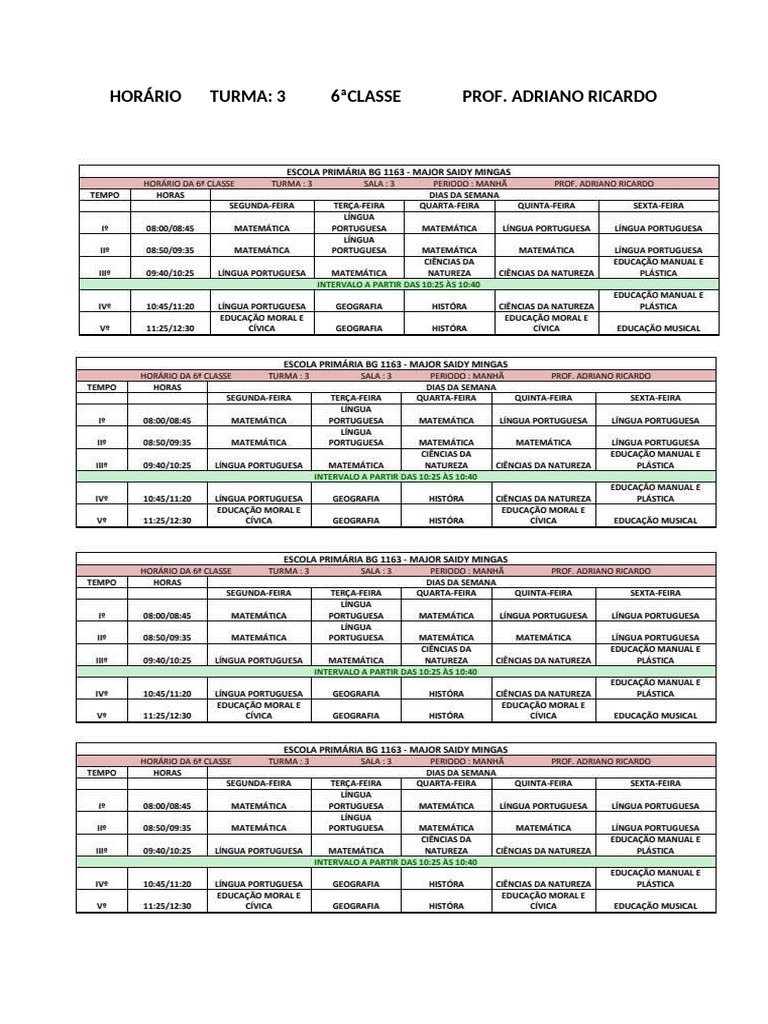Horário Turma | PDF