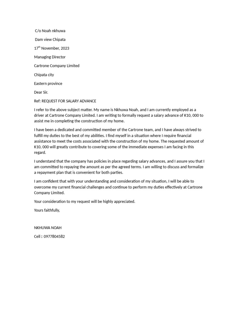 nkhuwa noah request for salary advance | PDF nkhuwa noah request for salary advance | PDF