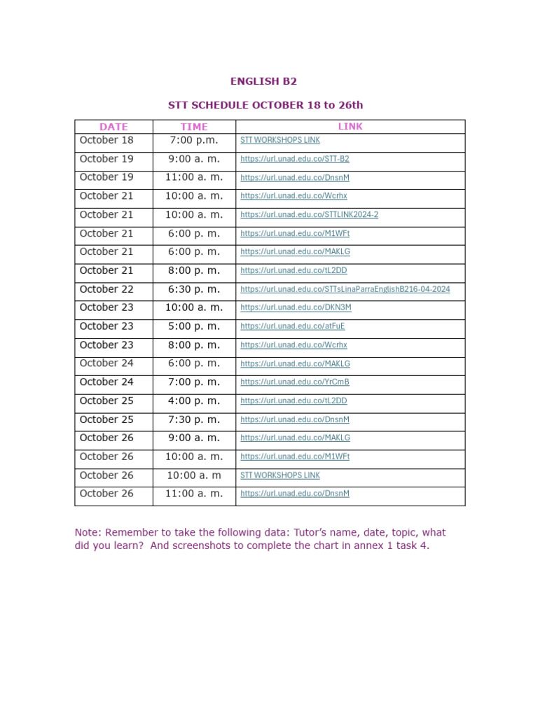 STT Schedule | PDF