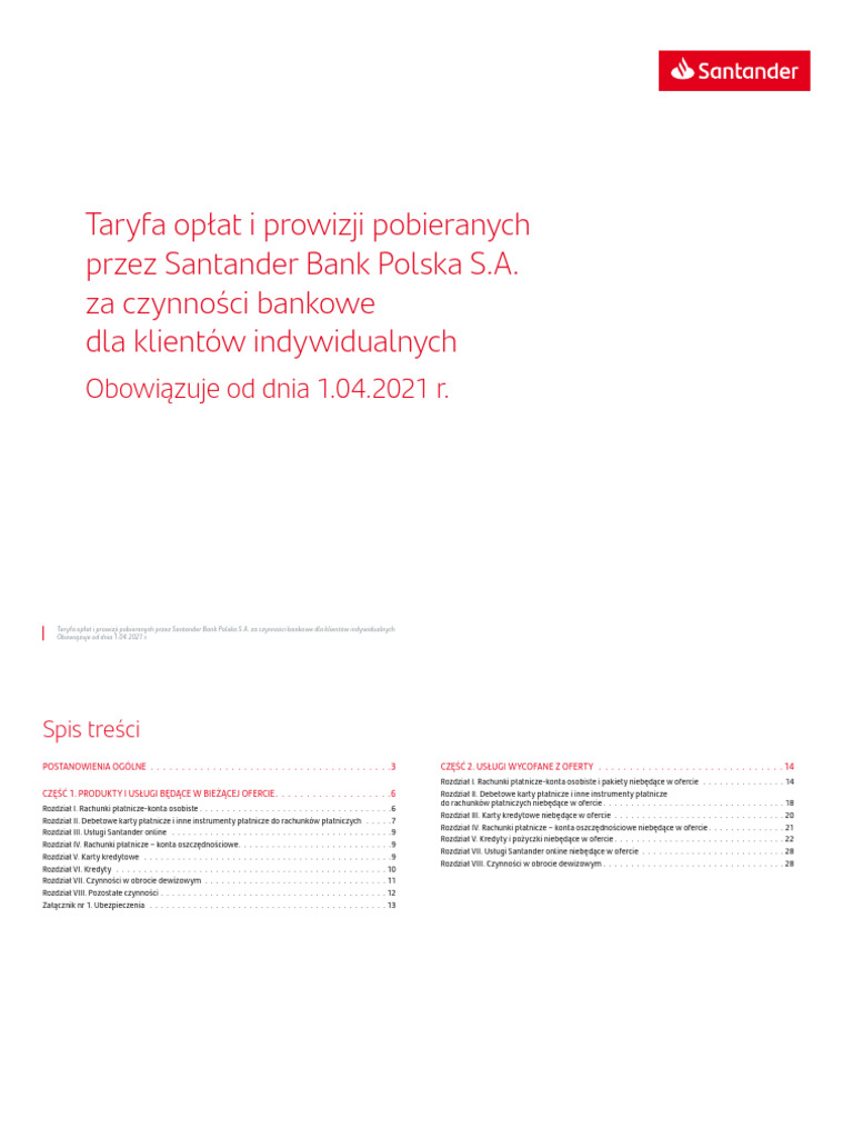 Taryfa Opłat I Prowizji | PDF