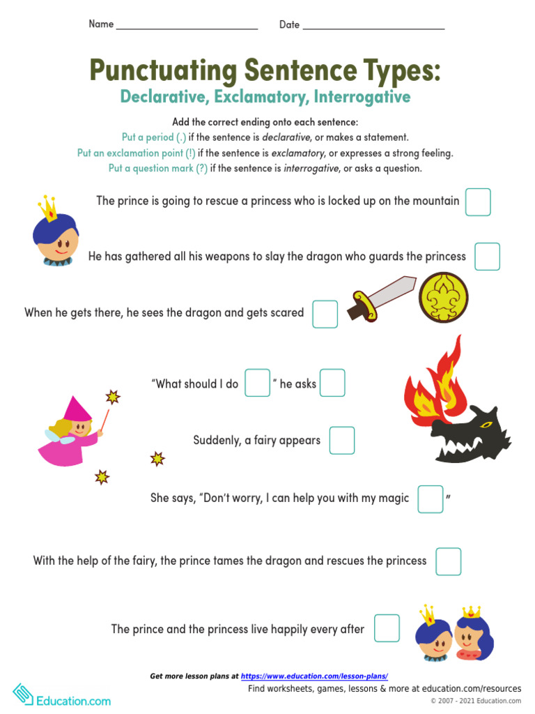 Punctuating Sentence Types Worksheet | PDF | Sentence (Linguistics ...