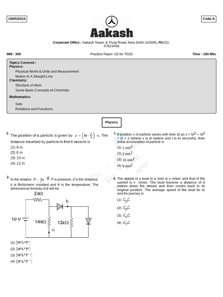 Practice Paper-02 for TG25 | PDF | Force | Electron Configuration