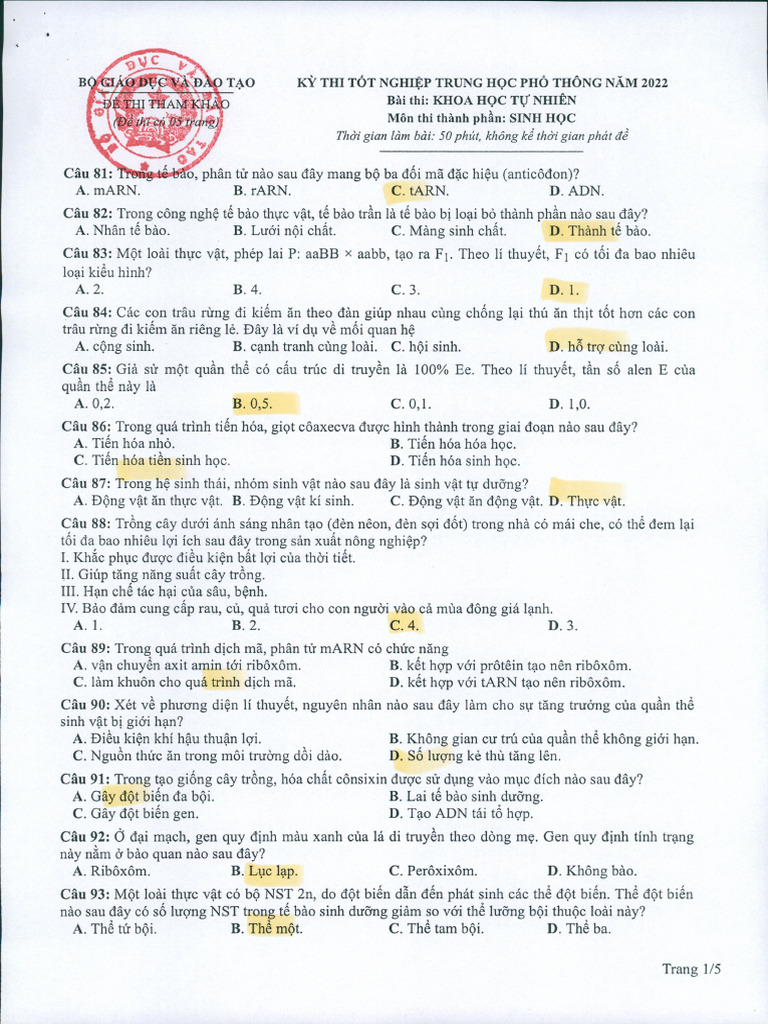 4-Sinh Hoc_tham Khao 2022 | PDF