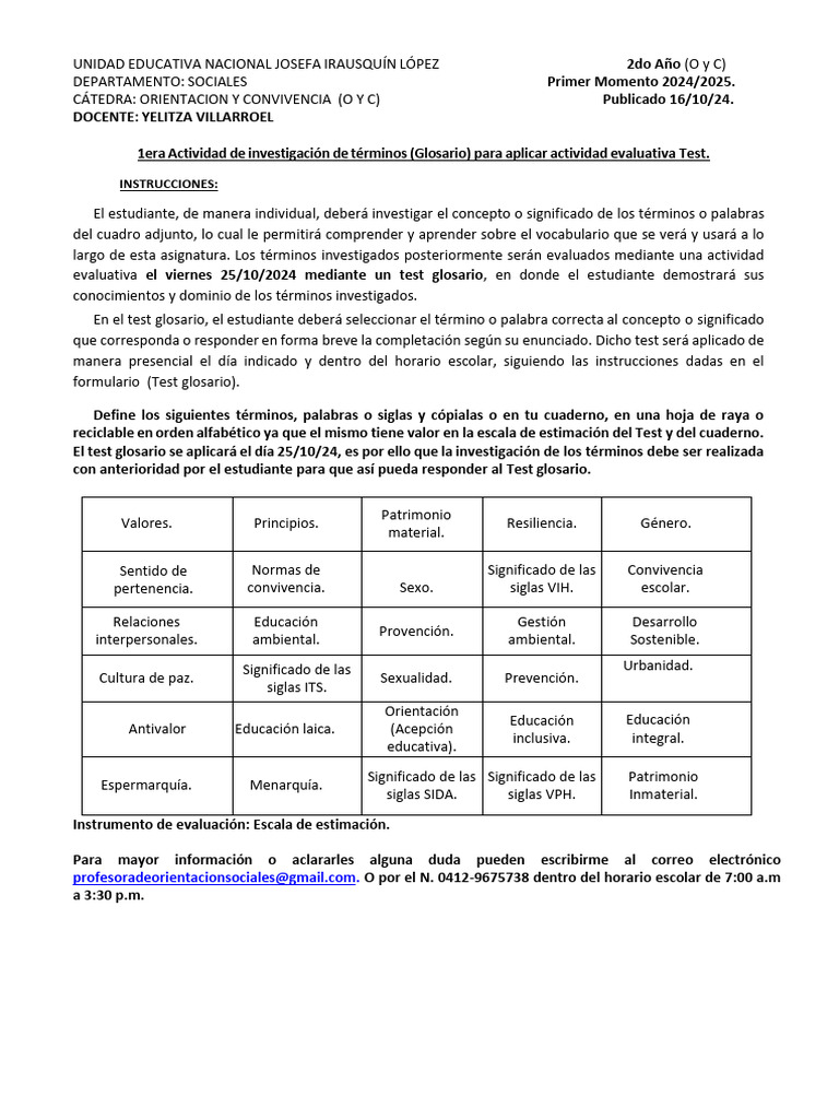 2do O y C 1er Momento 24-25 1era Act Investigación Glosario | PDF