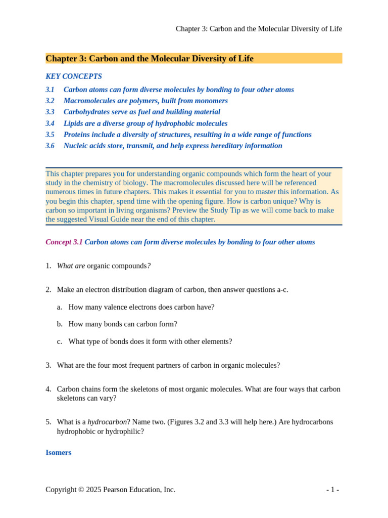 Active Reading Guide Chapter 03 | PDF | Lipid | Nucleic Acids