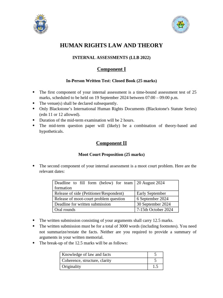HRLT Fall 2024 Internals Assessment Guidelines | PDF