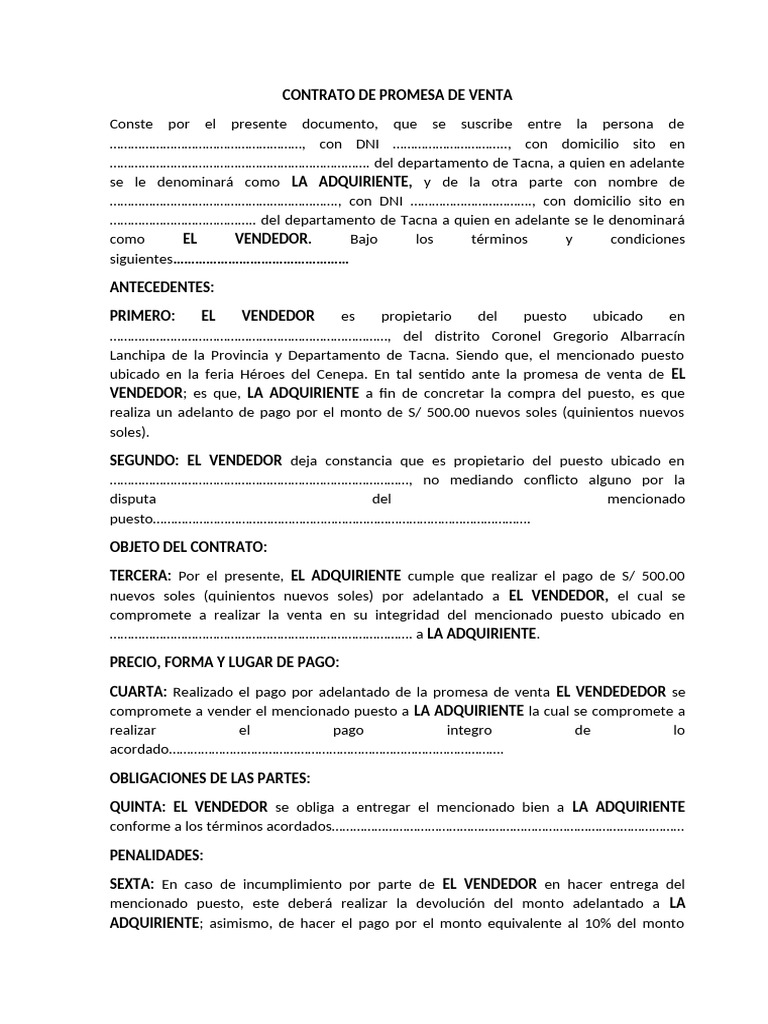 Contrato de Promesa de Venta | PDF