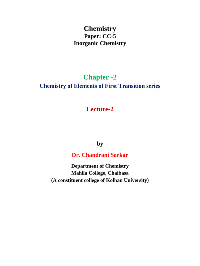 First Transition Series Chemistry | PDF | Magnetism | Transition Metals