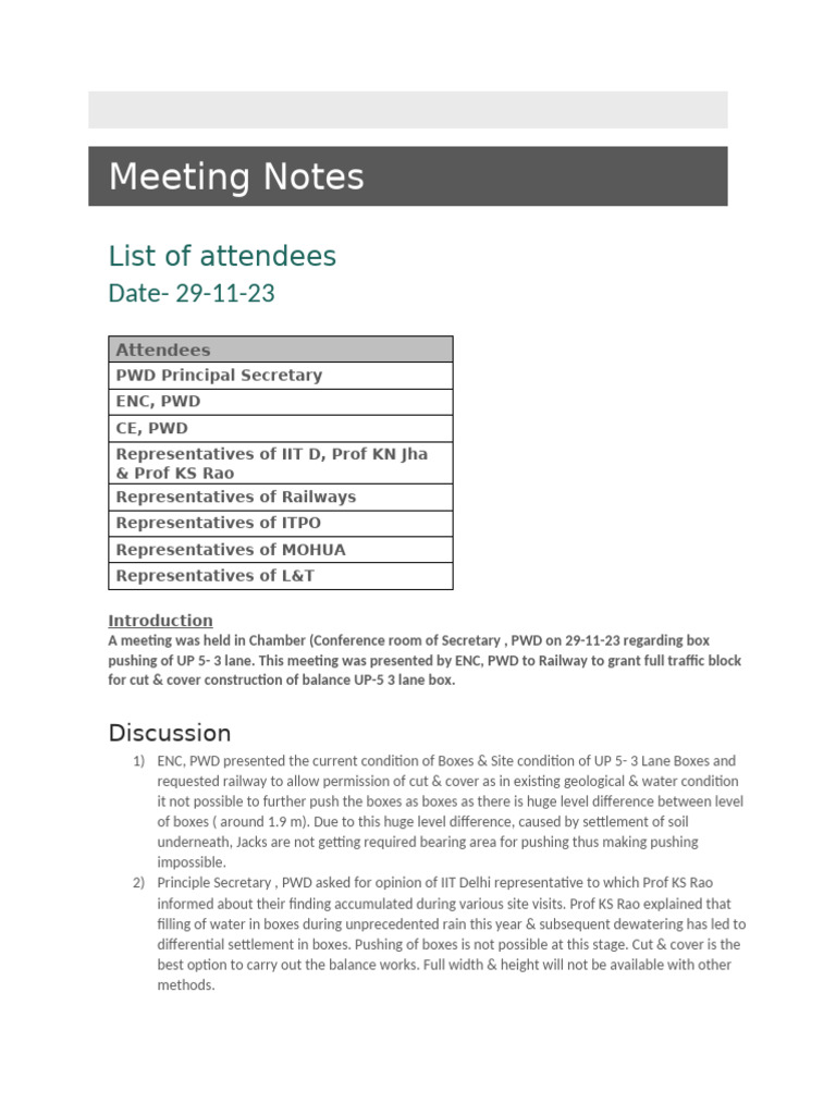 Meeting Notes-Secretary PWD 29-11-23 | PDF | Science & Mathematics